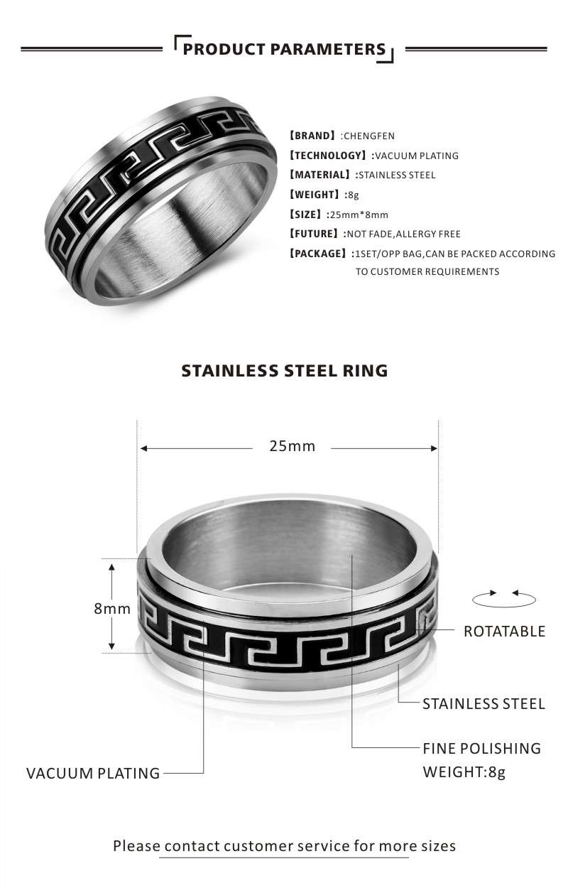 Greek Key Pattern Stainless Steel Men's Ring | CF Jewelry