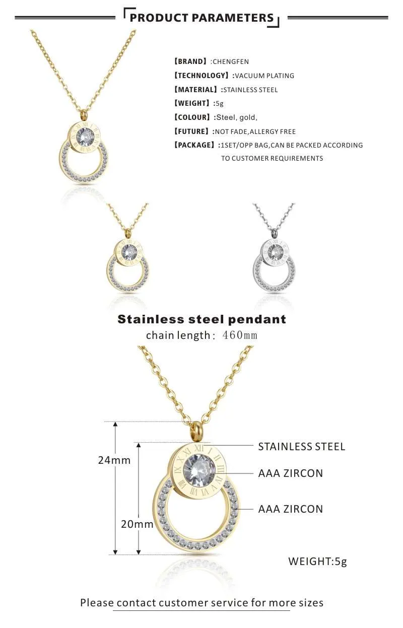 Cute diamond stainless steel circle pendant | CF Jewelry